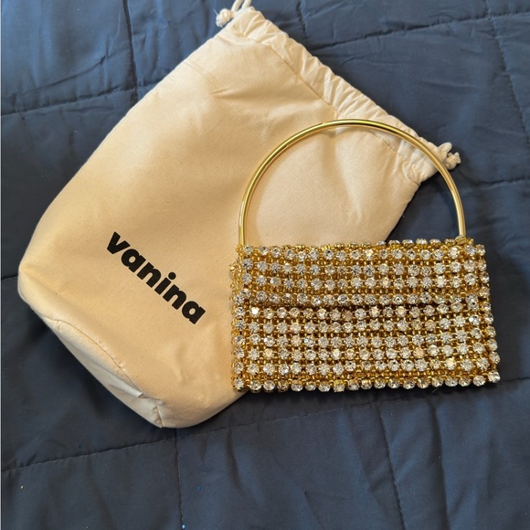 Vanina | Bags | Vanina Nuance Baguette Gold Crystal Embellished Clutch ...